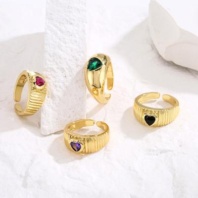 China 18K Gold Plated Adjustable Chunky Heart Diamond Zircon Ring for Women for sale