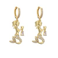 China 18k Gold Plated Diamond Pendant Earrings Heart Bee Mermaid Zircon Charm for Women for sale