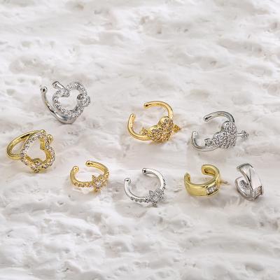 China 18k Gold Plated Diamond Ear Bone Clip Earrings 925 Silver Zircon Pentagram Heart for sale
