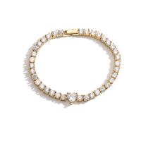China 18k Gold Plated Full Diamond Bracelet 925 Sterling Silver Heart Zircon 7.5 Inch for sale