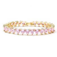 China 18k Gold Plated Full Diamond Bracelet 925 Sterling Silver Heart Zircon 7.5 Inch for sale