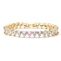 China 18k Gold Plated Full Diamond Bracelet 925 Sterling Silver Heart Zircon 7.5 Inch for sale