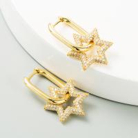 China 18k Gold Plated Star Pendant Hoop Earrings Colorful Diamond Zircon Charm Jewelry for sale