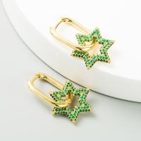 China 18k Gold Plated Star Pendant Hoop Earrings Colorful Diamond Zircon Charm Jewelry for sale