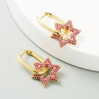 China 18k Gold Plated Star Pendant Hoop Earrings Colorful Diamond Zircon Charm Jewelry for sale