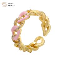 China 18K Gold Plated Cuban Link Chain Enamel Diamond Rings for Women Dripping Oil Rings for sale