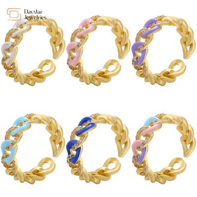 China 18K Gold Plated Cuban Link Chain Enamel Diamond Rings for Women Dripping Oil Rings for sale