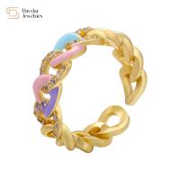 China 18K Gold Plated Cuban Link Chain Enamel Diamond Rings for Women Dripping Oil Rings for sale