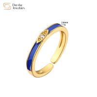 China 18k Gold Plated Brass Enamel Diamond Rings Adjustable Narrow Stacking Ring for Women for sale