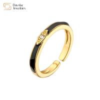 China 18k Gold Plated Brass Enamel Diamond Rings Adjustable Narrow Stacking Ring for Women for sale