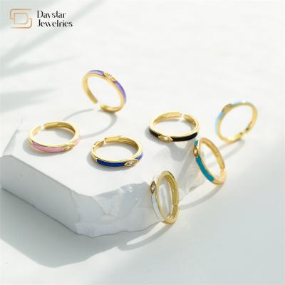 China 18k Gold Plated Brass Enamel Diamond Rings Adjustable Narrow Stacking Ring for Women for sale