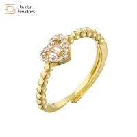 China 18K Gold Plated Diamond Ring Women Zircon Crystal Love Heart Jewelry Brass 1.5mm for sale