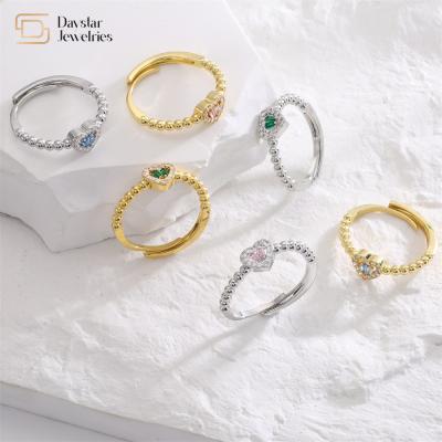 China 18K Gold Plated Diamond Ring Women Zircon Crystal Love Heart Jewelry Brass 1.5mm for sale