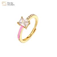 China 18k Gold Plated Square Diamond Rings Adjustable Colorful Enamel Zircon Jewelry for Women for sale