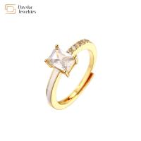 China 18k Gold Plated Square Diamond Rings Adjustable Colorful Enamel Zircon Jewelry for Women for sale