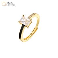 China 18k Gold Plated Square Diamond Rings Adjustable Colorful Enamel Zircon Jewelry for Women for sale