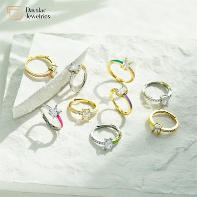 China 18k Gold Plated Square Diamond Rings Adjustable Colorful Enamel Zircon Jewelry for Women for sale
