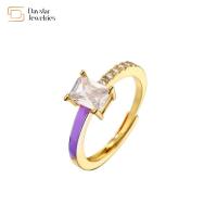China 18k Gold Plated Square Diamond Rings Adjustable Colorful Enamel Zircon Jewelry for Women for sale