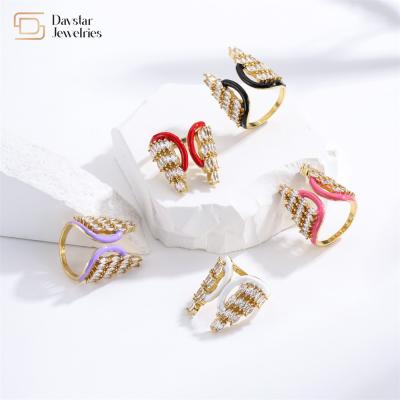 China 18k Gold Plated Enamel Butterfly Angel Wing Ring Zircon Adjustable Size 6-10 for sale