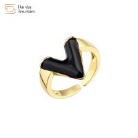 China Glossy Enamel 18K Gold Plated V Letter Ring Adjustable Open Resizable for sale