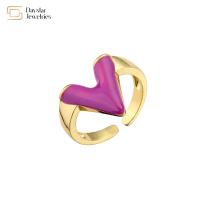 China Glossy Enamel 18K Gold Plated V Letter Ring Adjustable Open Resizable for sale