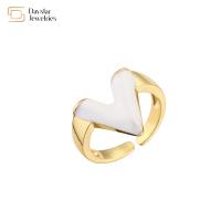 China Glossy Enamel 18K Gold Plated V Letter Ring Adjustable Open Resizable for sale