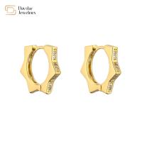 China 18k Gold Plated Geometric Brass Hoop Earrings Diamond Zircon Huggie for Women 12mm for sale