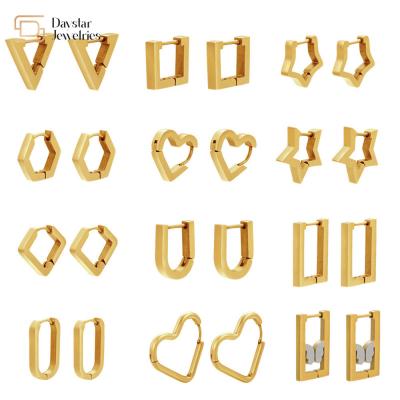 China Stainless Steel 18k Gold Plated Geometric Heart Hexagon Triangle Hoop Earrings for Women Men for sale