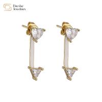 China 14K Gold Plated Enamel Heart Triangle Stud Earrings with Diamond Zircon 2 Pairs for sale