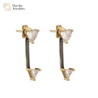 China 14K Gold Plated Enamel Heart Triangle Stud Earrings with Diamond Zircon 2 Pairs for sale