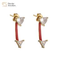 China 14K Gold Plated Enamel Heart Triangle Stud Earrings with Diamond Zircon 2 Pairs for sale