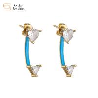 China 14K Gold Plated Enamel Heart Triangle Stud Earrings with Diamond Zircon 2 Pairs for sale