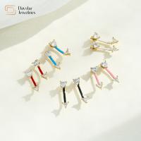China 14K Gold Plated Enamel Heart Triangle Stud Earrings with Diamond Zircon 2 Pairs for sale