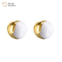China 18k Gold Plated Enamel Round Ball Hoop Earrings for Women Brass Jewelry 30mm for sale