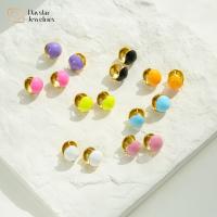 China 18k Gold Plated Enamel Round Ball Hoop Earrings for Women Brass Jewelry 30mm for sale