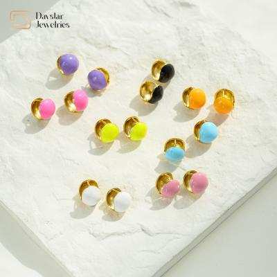 China 18k Gold Plated Enamel Round Ball Hoop Earrings for Women Brass Jewelry 30mm for sale