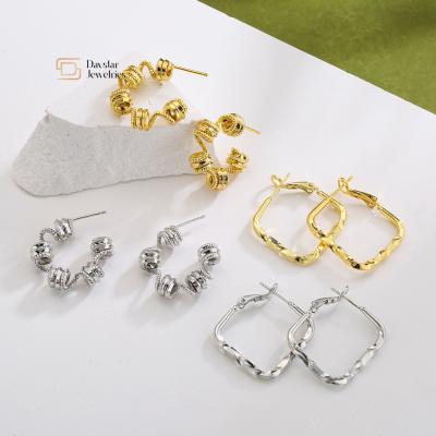 China 18k Real Gold Plated Brass Geometric Huggie Hoop Earrings for Women 12mm for sale