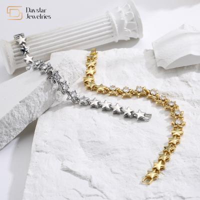 China 18k Gold Plated Pentagram Star Bracelet Diamond Zircon for Women Men 7.5 inch for sale