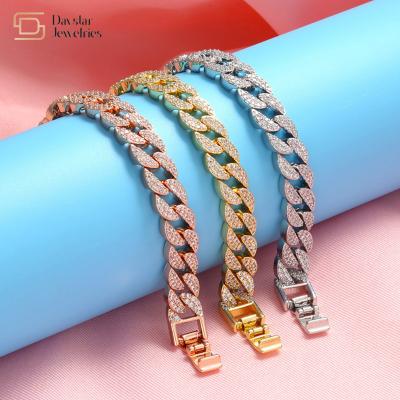 China 18k Gold Plated Cuban Link Chain Bracelet Iced Out Diamond Hip Hop Jewelry for Men Women 8mm for sale