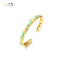 China Enamel Evil Eye 18k Gold Bangle Diamond Zircon Adjustable Open Bracelets Jewelry for sale