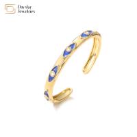 China Enamel Evil Eye 18k Gold Bangle Diamond Zircon Adjustable Open Bracelets Jewelry for sale