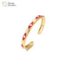 China Enamel Evil Eye 18k Gold Bangle Diamond Zircon Adjustable Open Bracelets Jewelry for sale