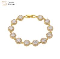 China 18k Gold Plated Natural Diamond Zircon Bracelet for Women Brass Base 7.5 Inch for sale