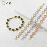 China 18k Gold Plated Natural Diamond Zircon Bracelet for Women Brass Base 7.5 Inch for sale