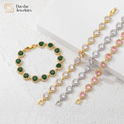 China 18k Gold Plated Natural Diamond Zircon Bracelet for Women Brass Base 7.5 Inch for sale