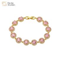 China 18k Gold Plated Natural Diamond Zircon Bracelet for Women Brass Base 7.5 Inch for sale