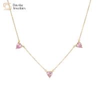 China 18k Gold Plated Thin Chain Choker Necklace Heart Pink Ocean Blue Zircon Charm 45cm for sale