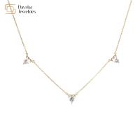 China 18k Gold Plated Thin Chain Choker Necklace Heart Pink Ocean Blue Zircon Charm 45cm for sale