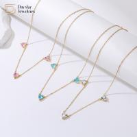 China 18k Gold Plated Thin Chain Choker Necklace Heart Pink Ocean Blue Zircon Charm 45cm for sale