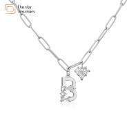 China 18k Gold Plated Paperclip Chain Letter Pendant Necklace with Diamond Zircon Heart Charm for sale